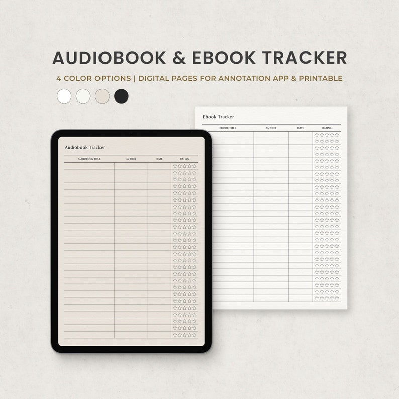 Audiobook Ebook Tracker Printable, Digital Reading Log, Audiobook ...