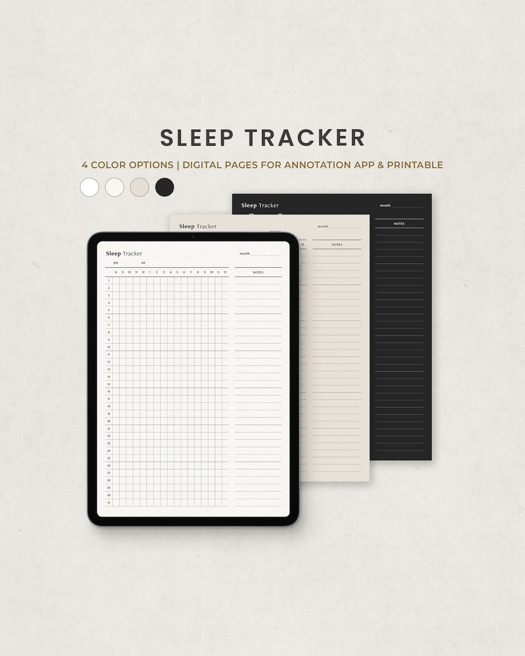 Sleep Tracker, Daily Monthly Sleep Log Digital Planner Template for ...