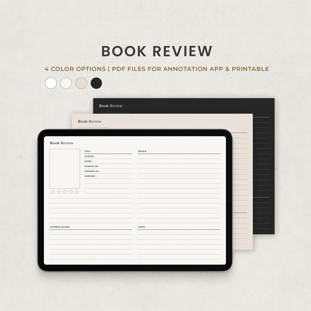 Reading Journal, Book Review Template for Goodnotes, Digital Book ...
