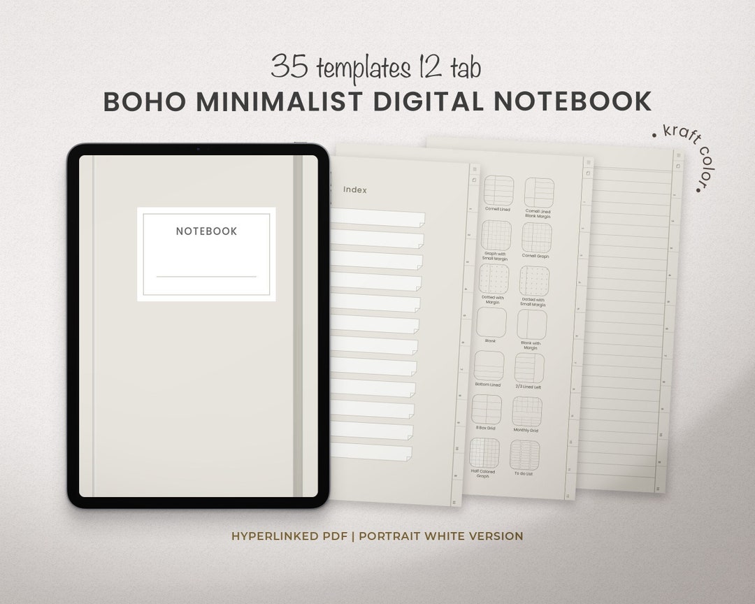 Boho Digital Notebook for Goodnotes With Tabs, Kraft Minimal Note ...