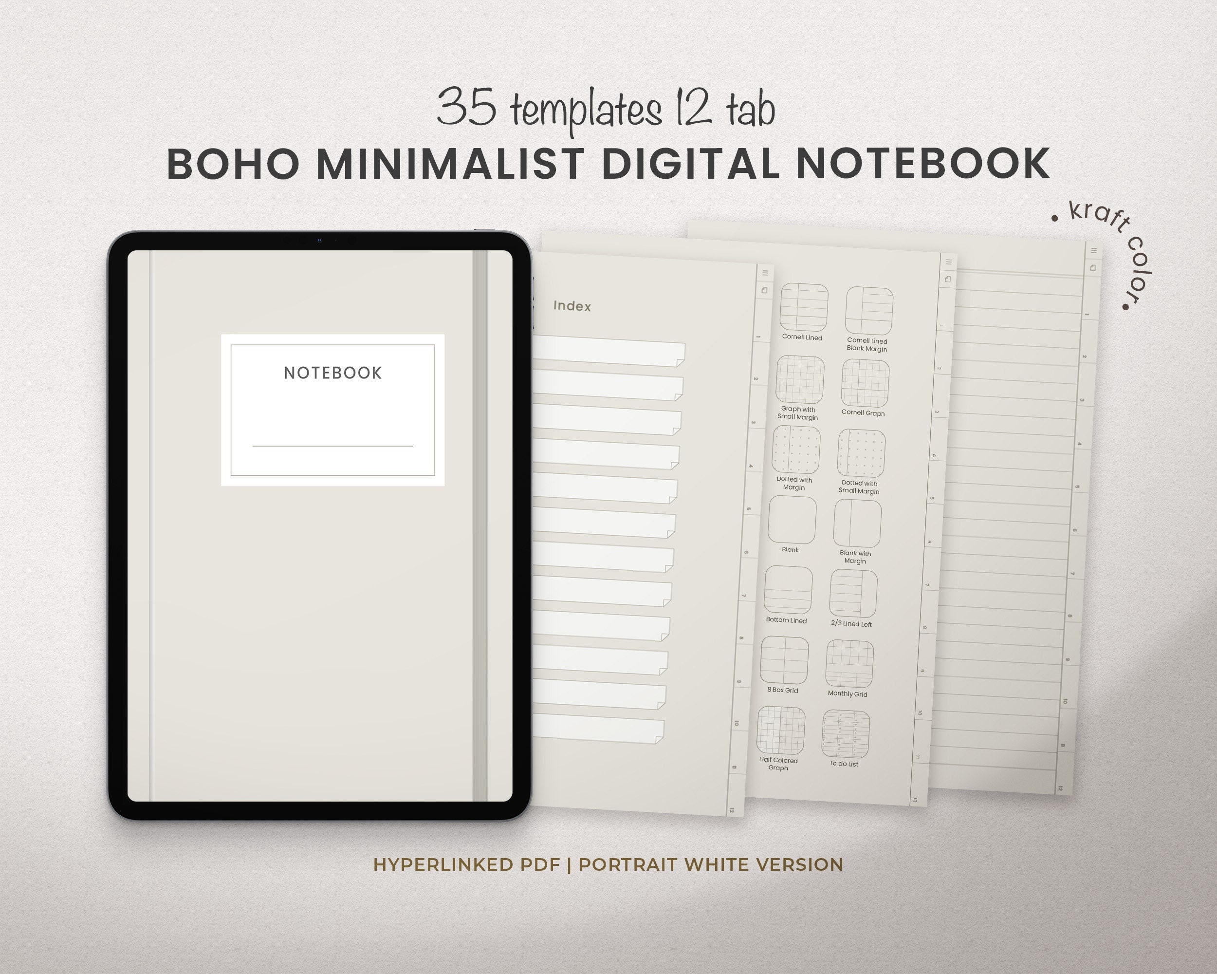 Boho Digital Notebook for Goodnotes With Tabs Kraft Minimal - Etsy