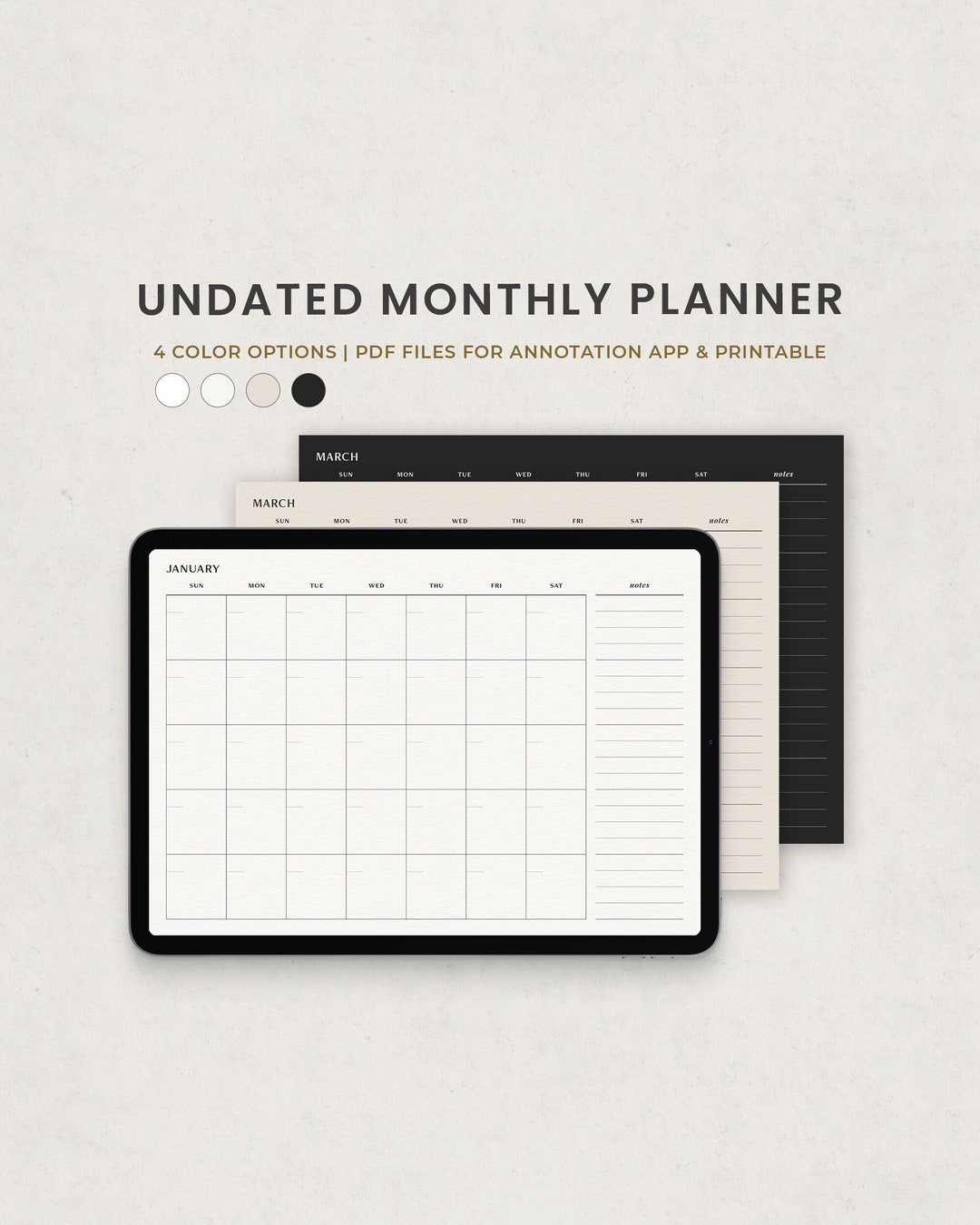 Monthly Planner Printable, Digital Monthly Calendar for Goodnotes iPad ...