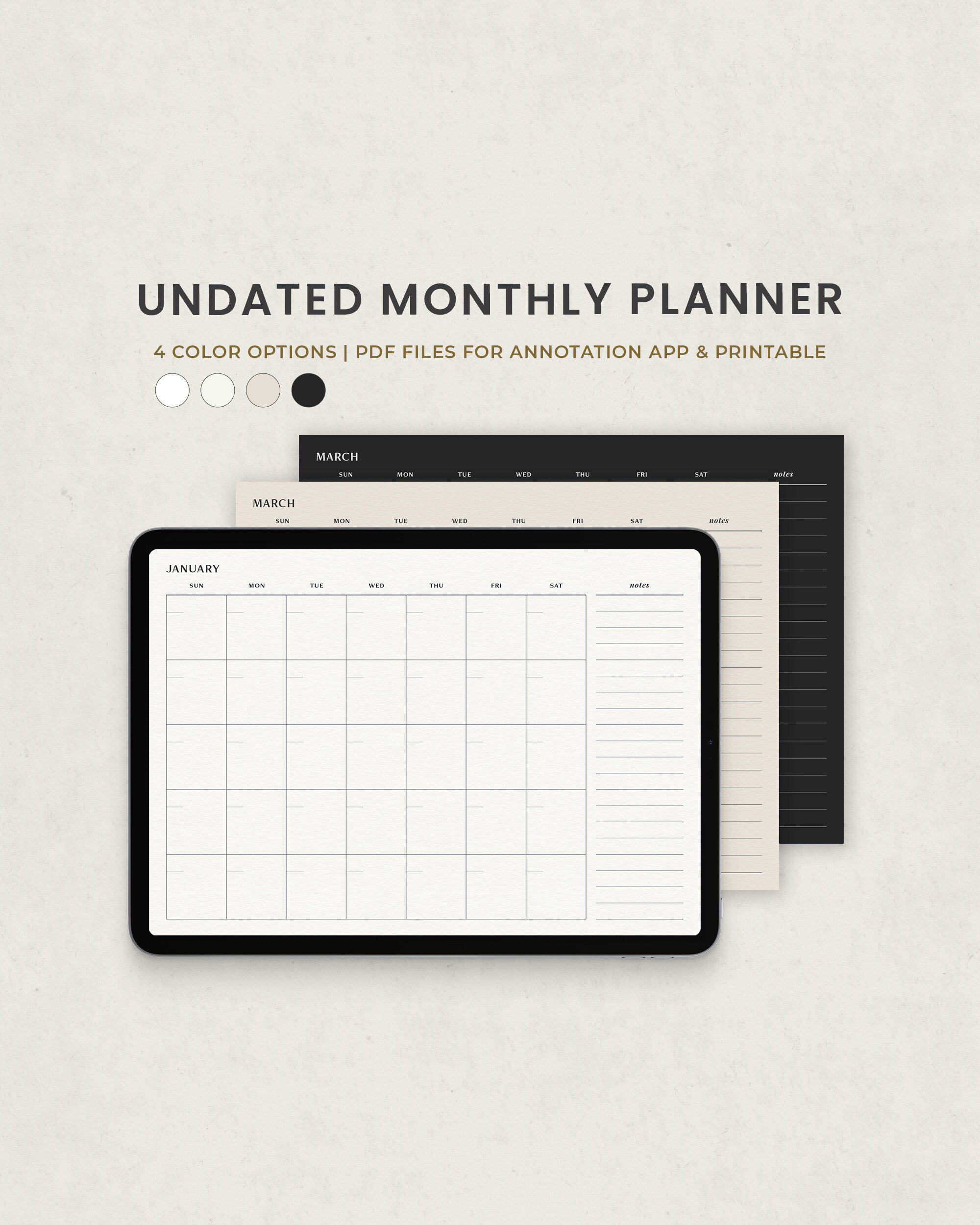 Monthly Planner Printable, Digital Monthly Calendar for Goodnotes iPad ...