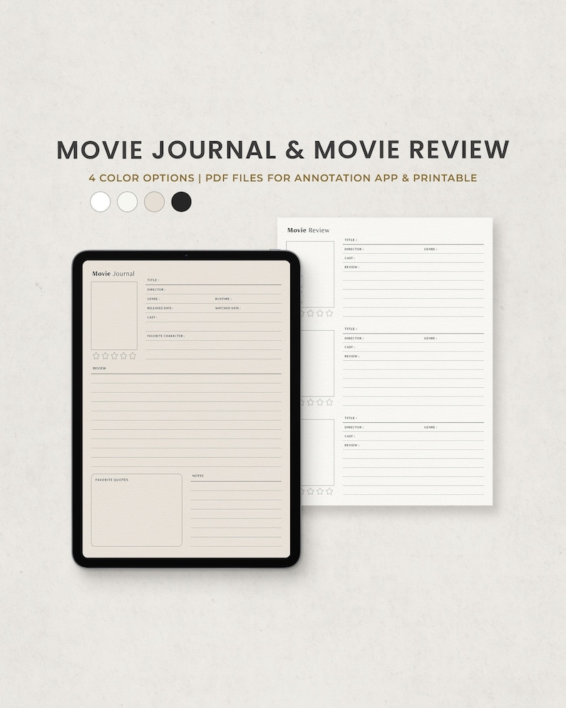 Movie Review and Movie Journal Digital Planner Template for | Etsy
