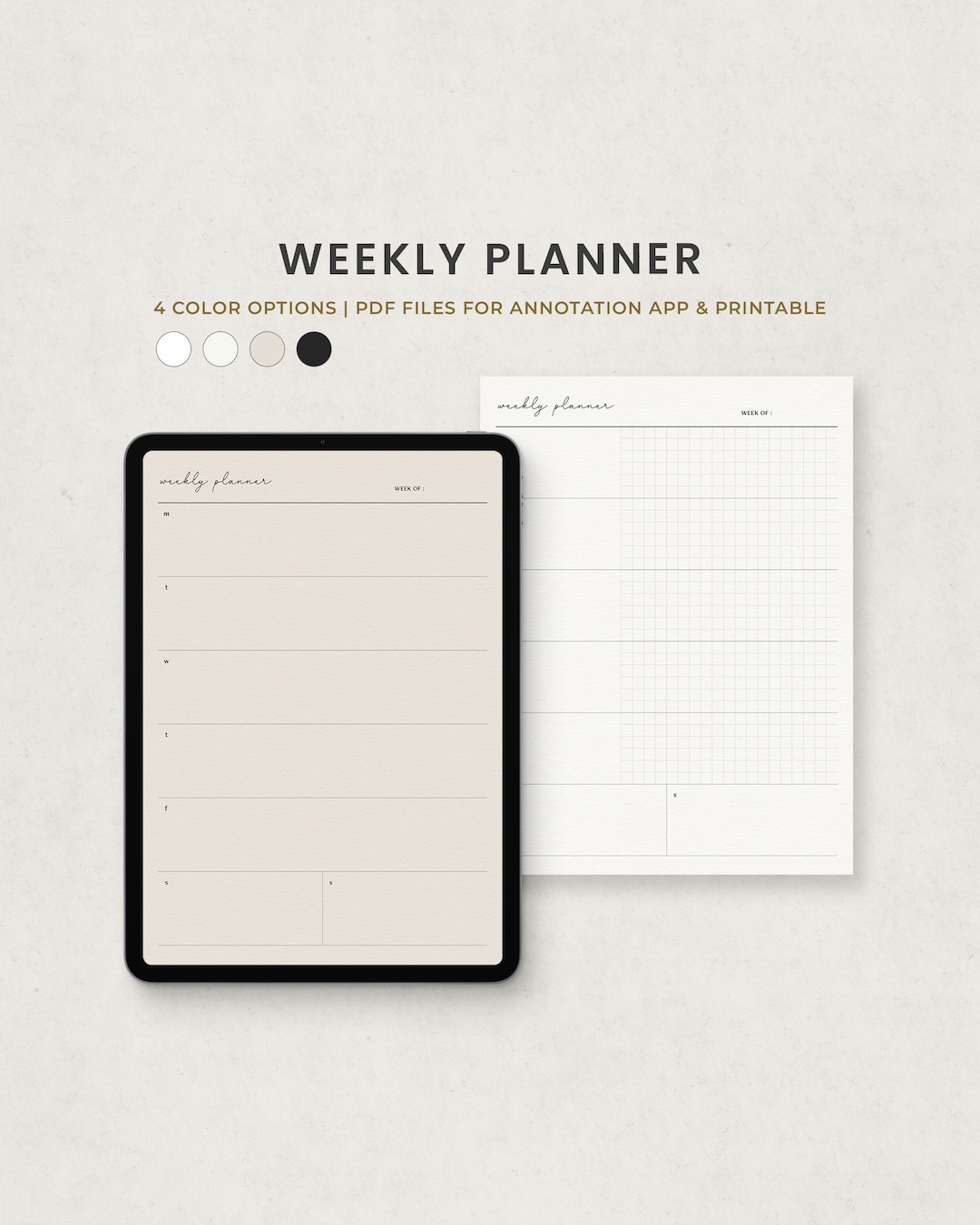 Simple Weekly Planner, Week at a Glance, Week on 1 Page Digital ...