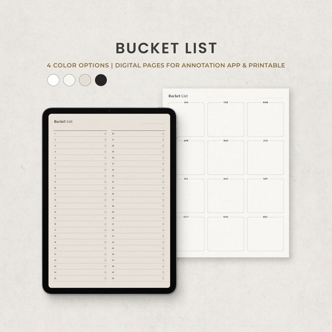 2025 Bucket List Template, 50 Wish List Digital Planner, Yearly Goal ...