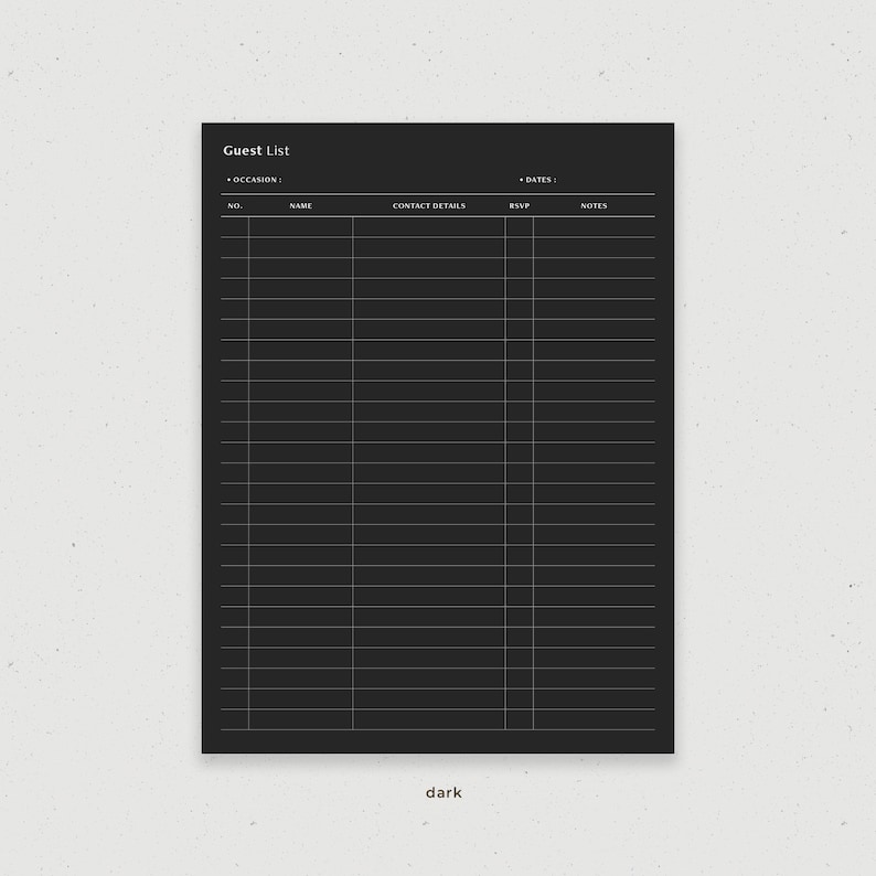 Guest List Tracker Event Attendance Log Party Digital - Etsy