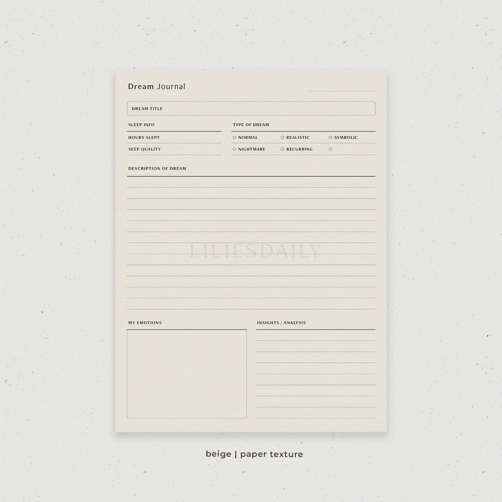 Dream Journal Printable, Daily Dream Tracker, Digital Sleep Quality Log ...