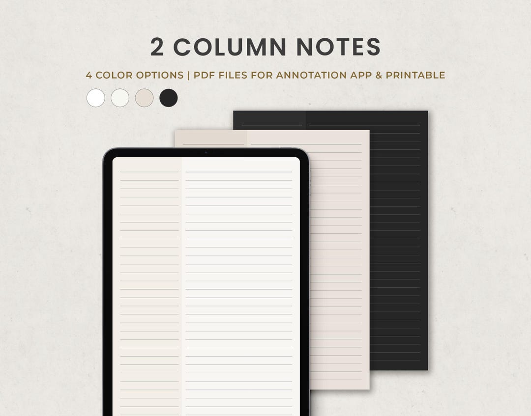 2 Column Notes Printable, Lined Digital Notebook Template, Goodnotes ...
