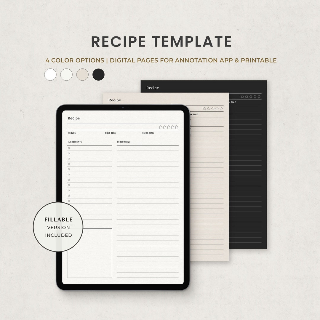 Recipe Book Editable Printable, Digital Recipe Template Printable PDF ...