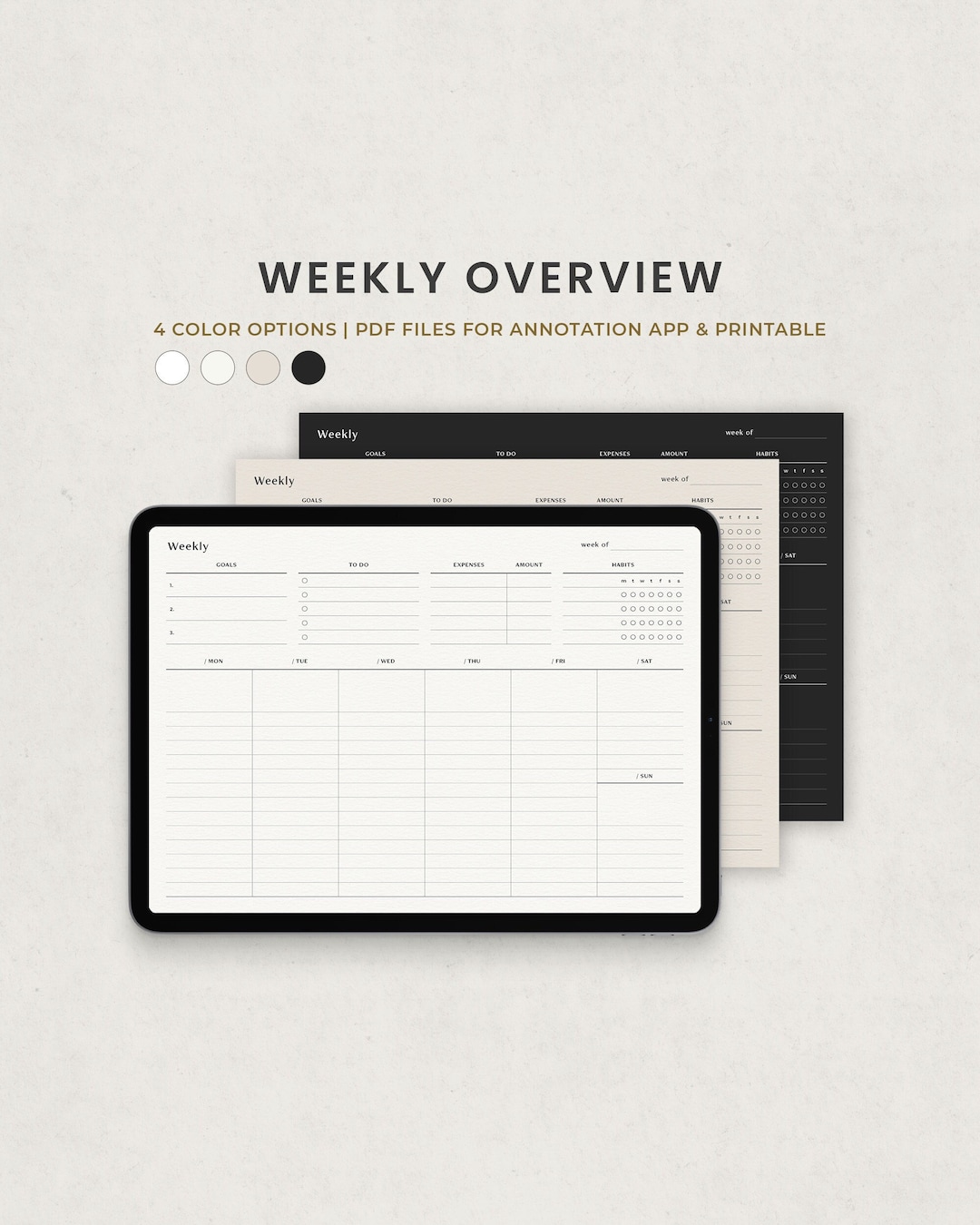 Weekly Overview Digital Planner Template for Goodnotes Notability iPad ...