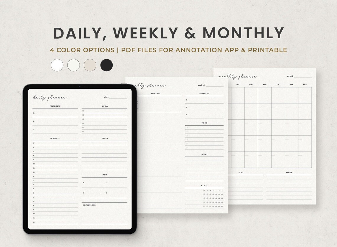 Daily Weekly Monthly Planner Bundle Digital Planner Template - Etsy