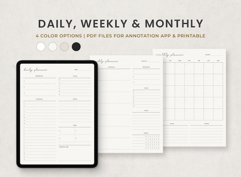 Daily Weekly Monthly Planner Bundle Digital Planner Template - Etsy