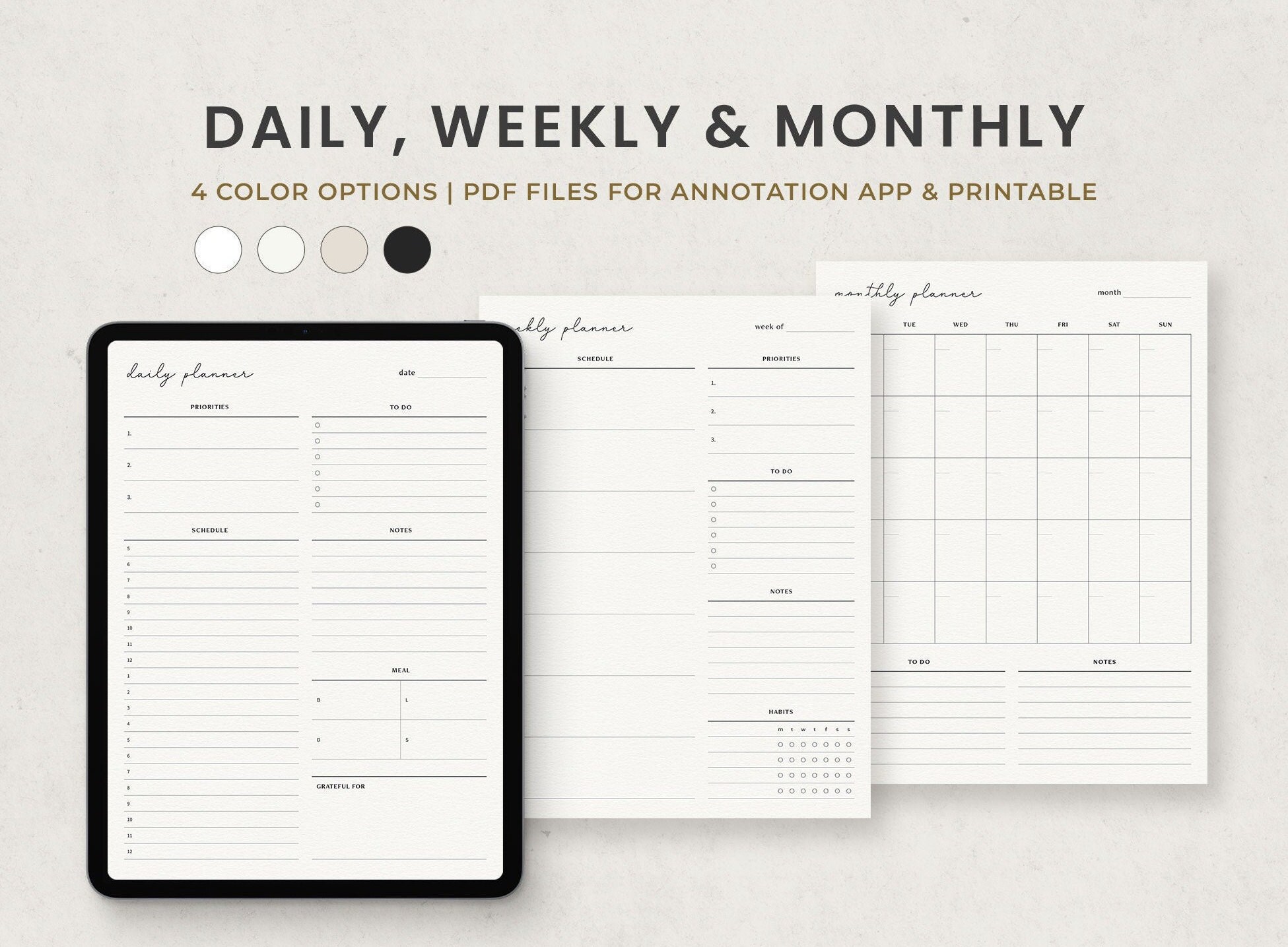 Daily Weekly Monthly Planner Bundle Digital Planner Template - Etsy