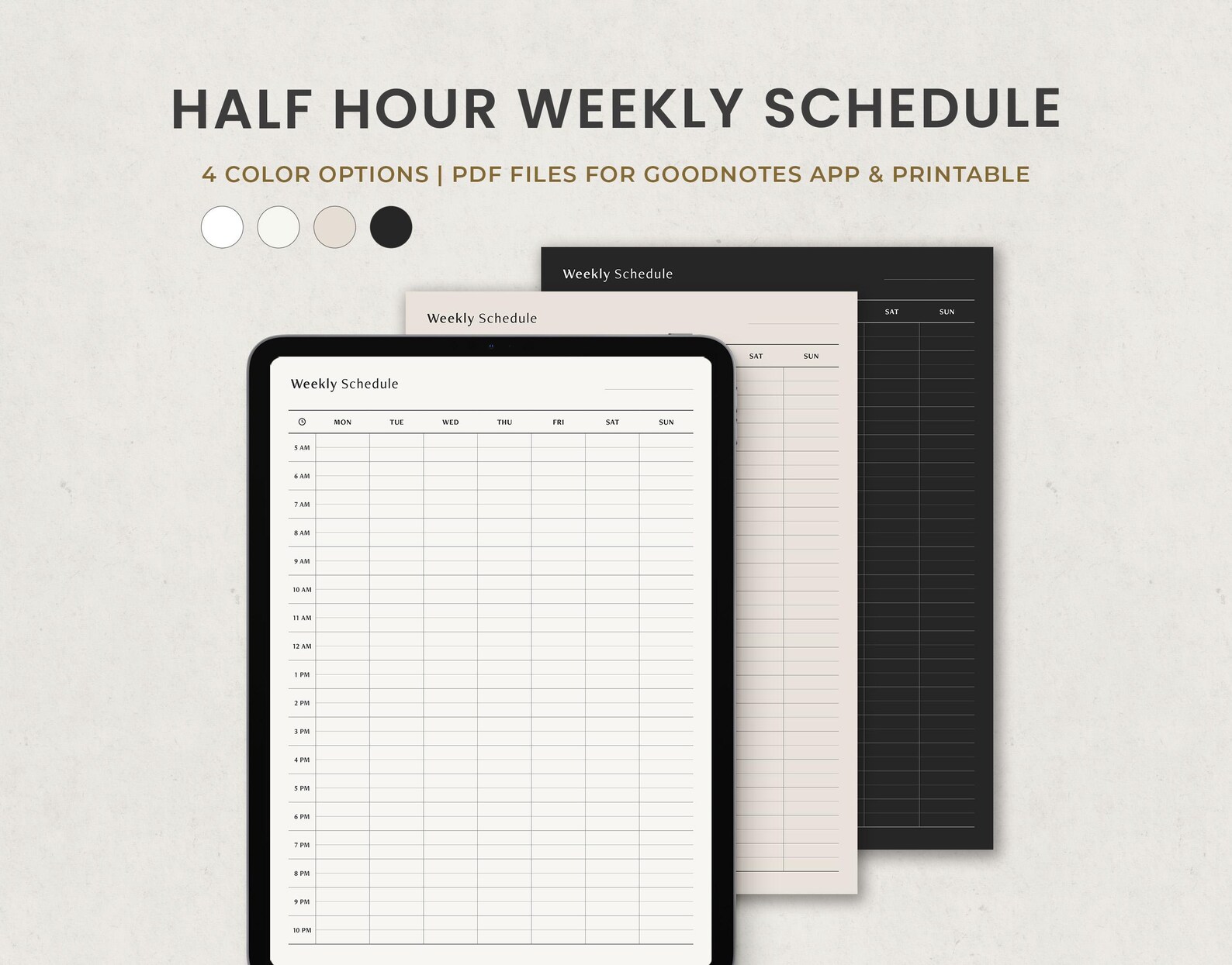 Half Hour Weekly Schedule, Goodnotes Weekly Planner Template, Digital ...