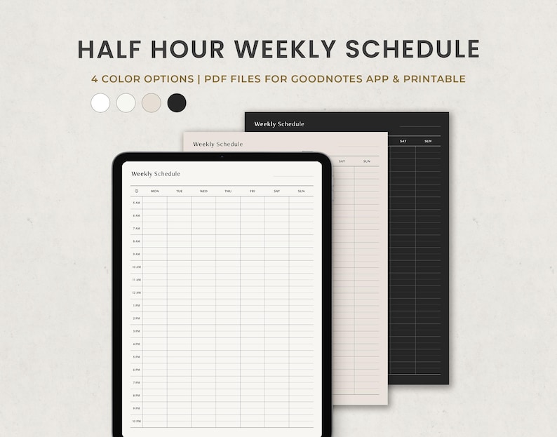Half Hour Weekly Schedule, Goodnotes Weekly Planner Template, Digital ...