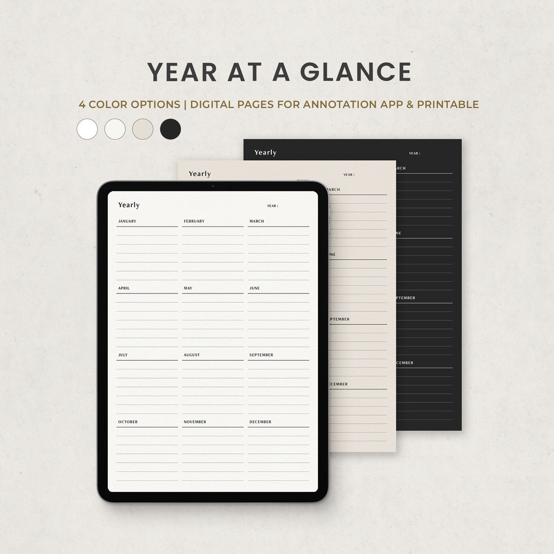 Year at a Glance Digital Planner, Yearly Overview Planner for iPad ...