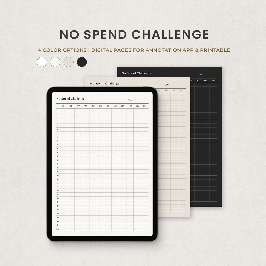 No Spend Calendar, Saving Challenge Tracker Digital Template for ...