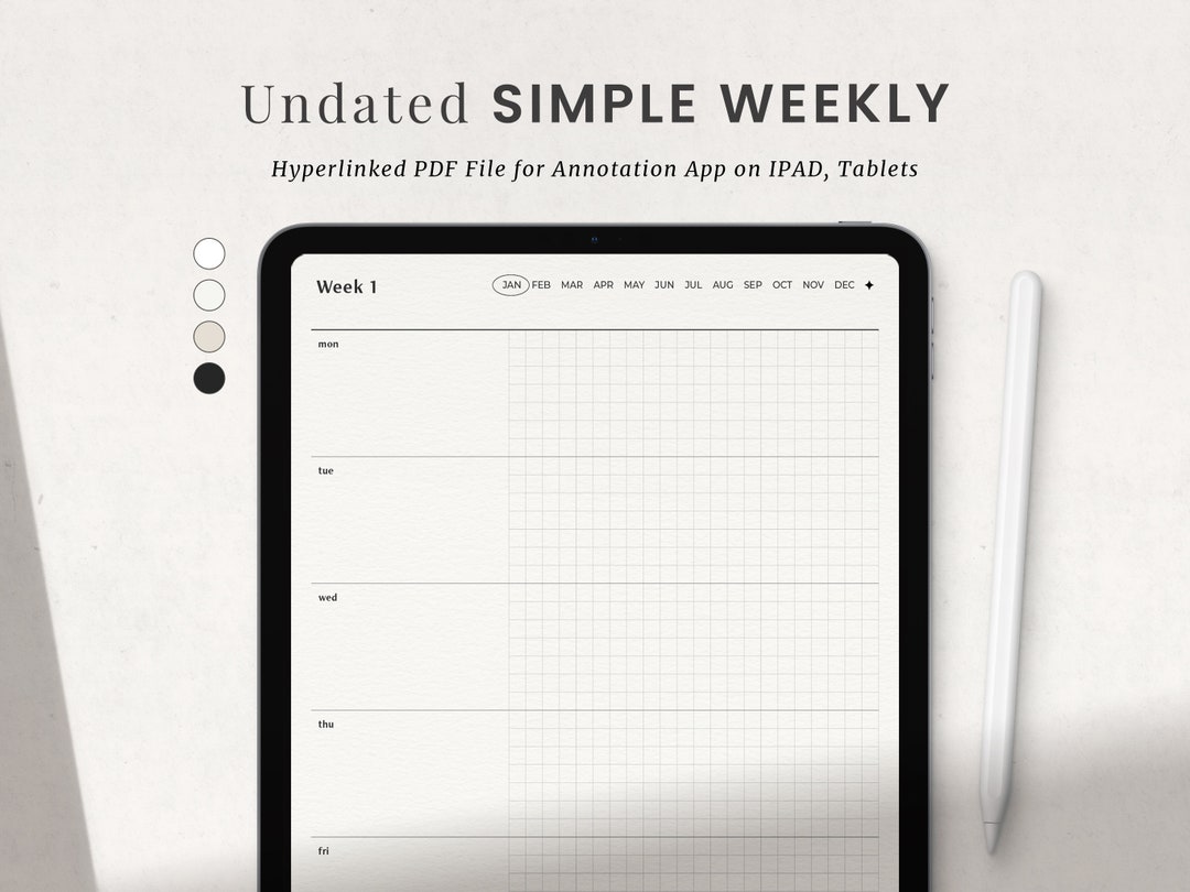 Undated Simple Weekly Planner, Minimalist Digital Weekly Planner for ...