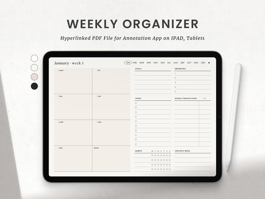 Minimalist Weekly Planner Digital, Goodnotes Weekly Planner Landscape ...