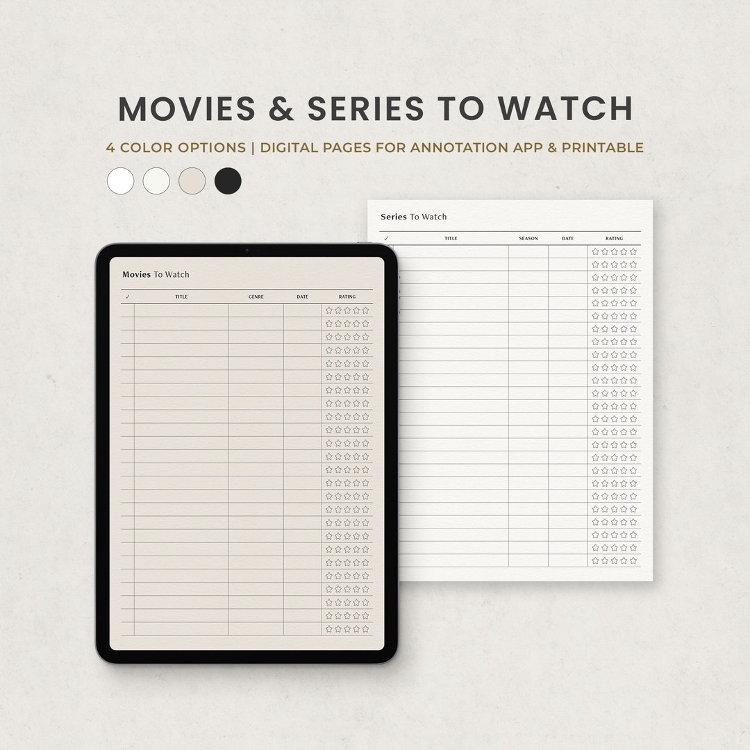 Movies to Watch, Series Wish List Digital Template for Goodnotes IPAD ...