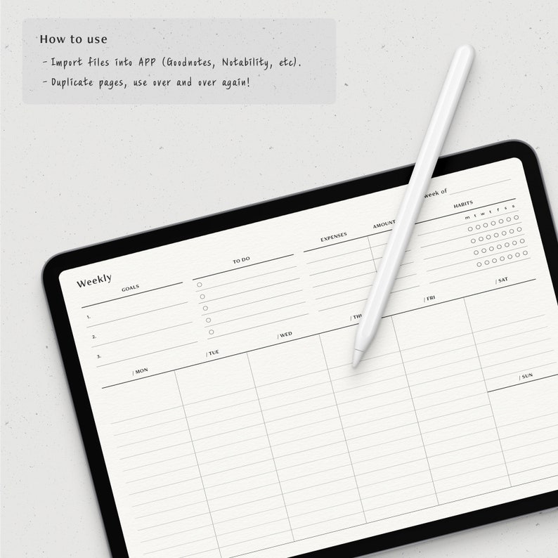 Weekly Overview Digital Planner Template for Goodnotes Notability iPad ...
