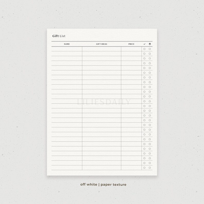 Gift List Printable, Digital Present Tracker, Gift Planner Template for ...