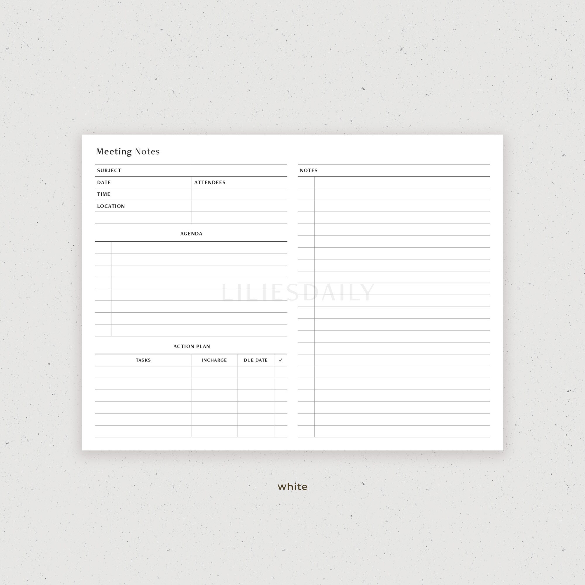 Digital Meeting Notes, Meeting Minutes Landscape Template Printable ...