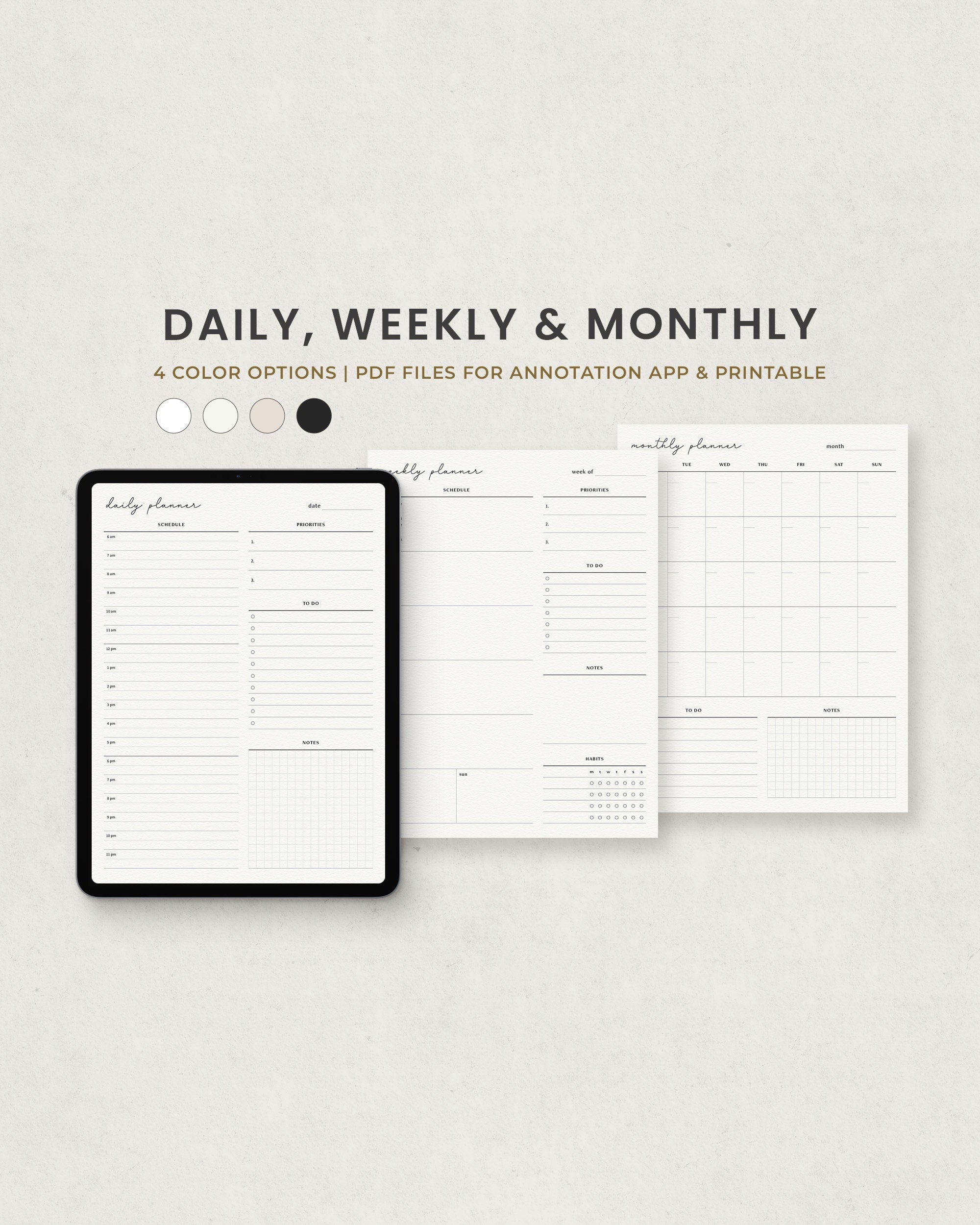 Daily Weekly Monthly Planner Bundle Digital Planner Template - Etsy