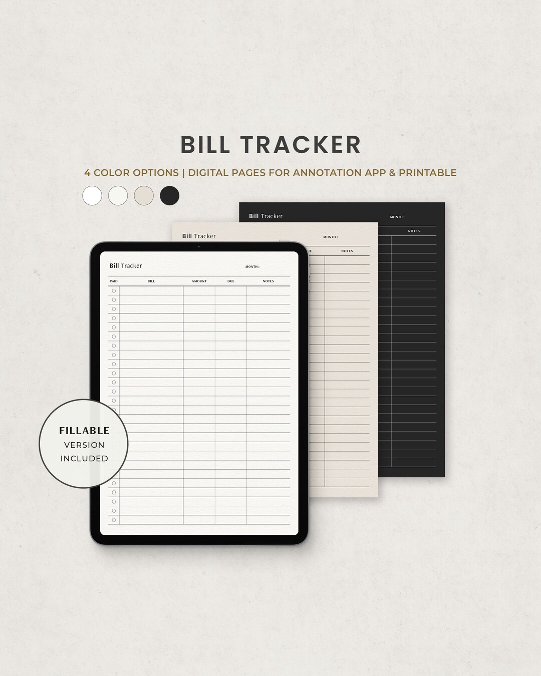 Bill Payoff Tracker, Bill Payment Checklist Digital Planner Template ...