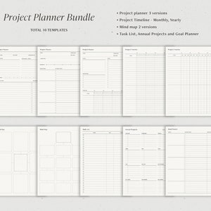 Project Planner Bundle, Work Productivity Goal Planner Set Digital ...