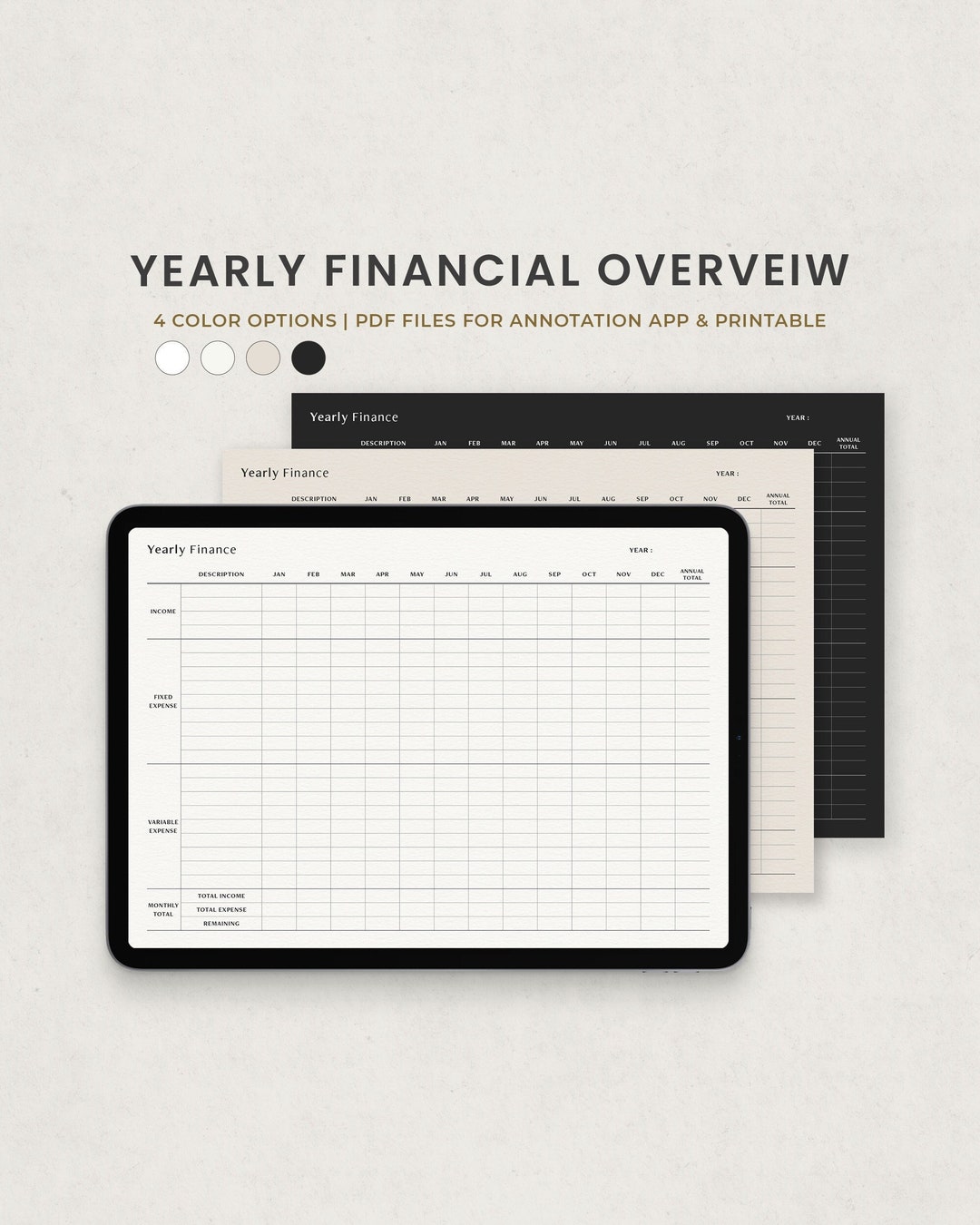 Yearly Financial Overview, Annual Income and Expense Tracker Digital ...