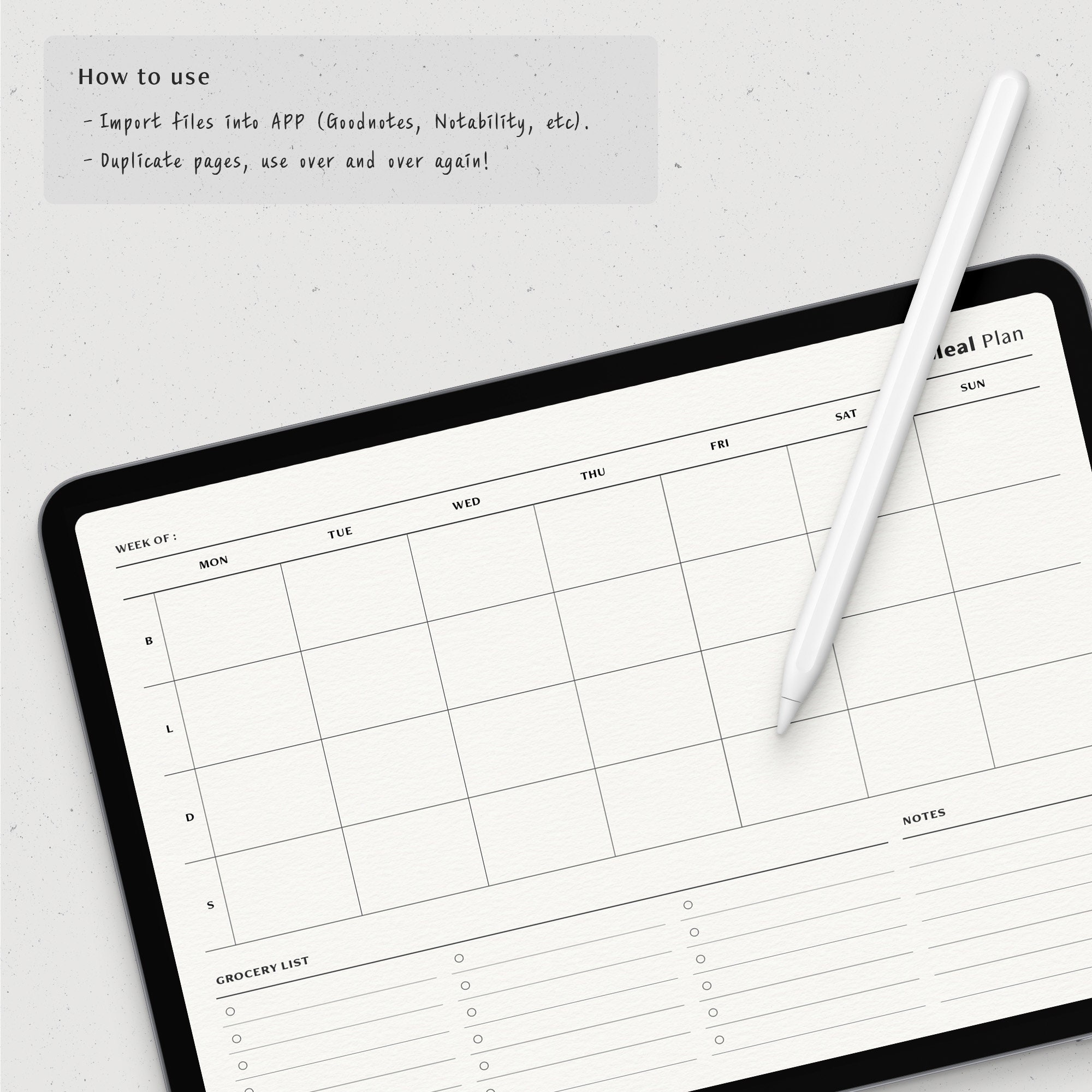 Meal Planner Digital Template With Snack Weekly Menu Grocery - Etsy
