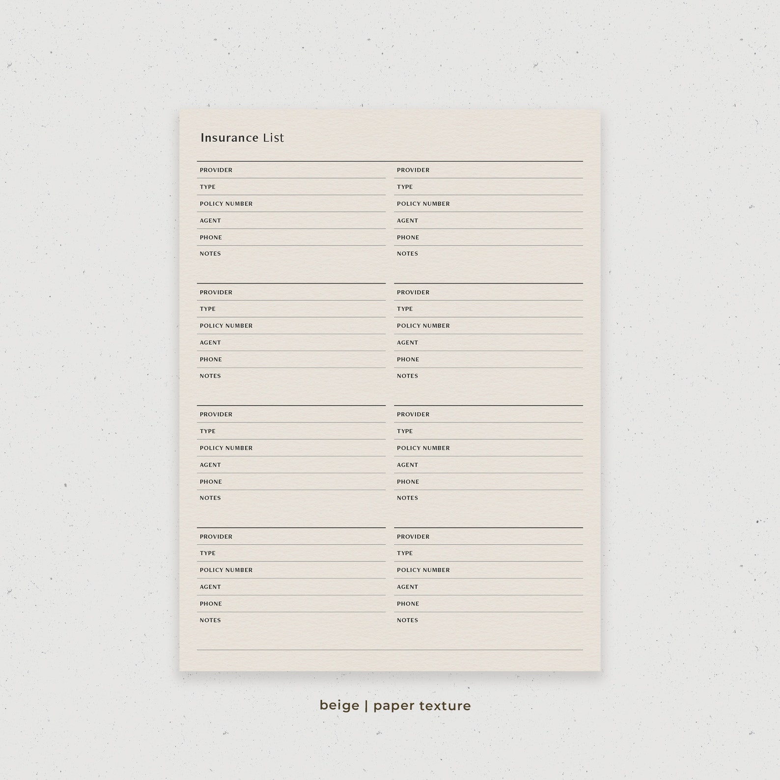 Insurance Information Tracker Insurance Contact List Digital - Etsy