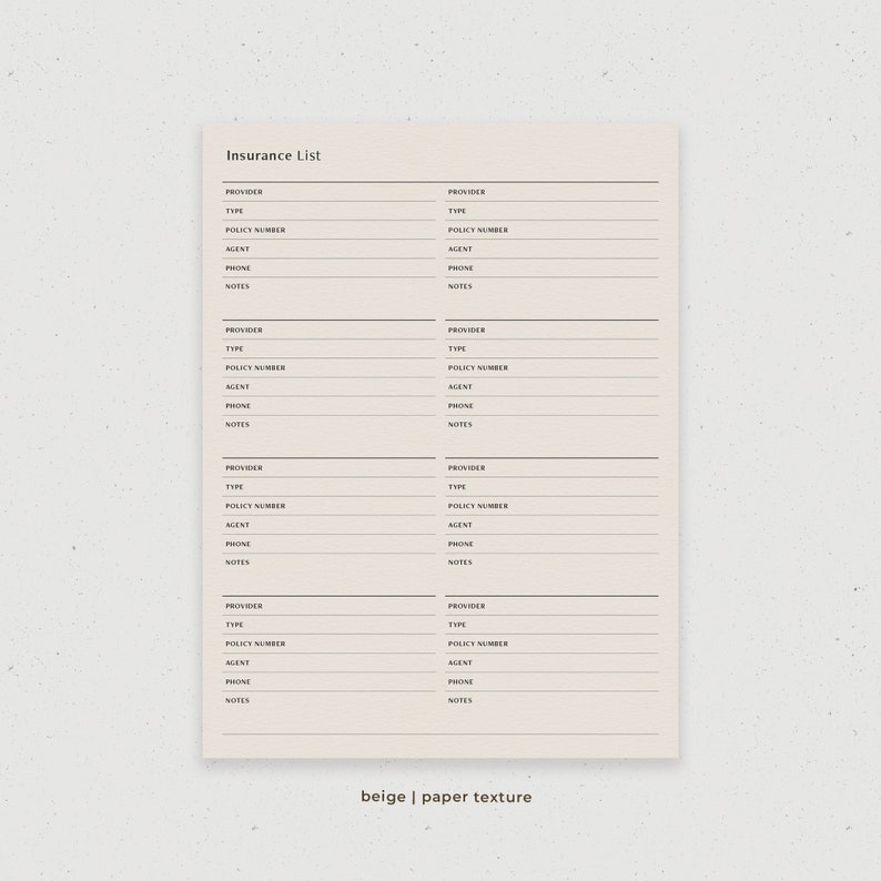 Insurance Information Tracker Insurance Contact List Digital - Etsy