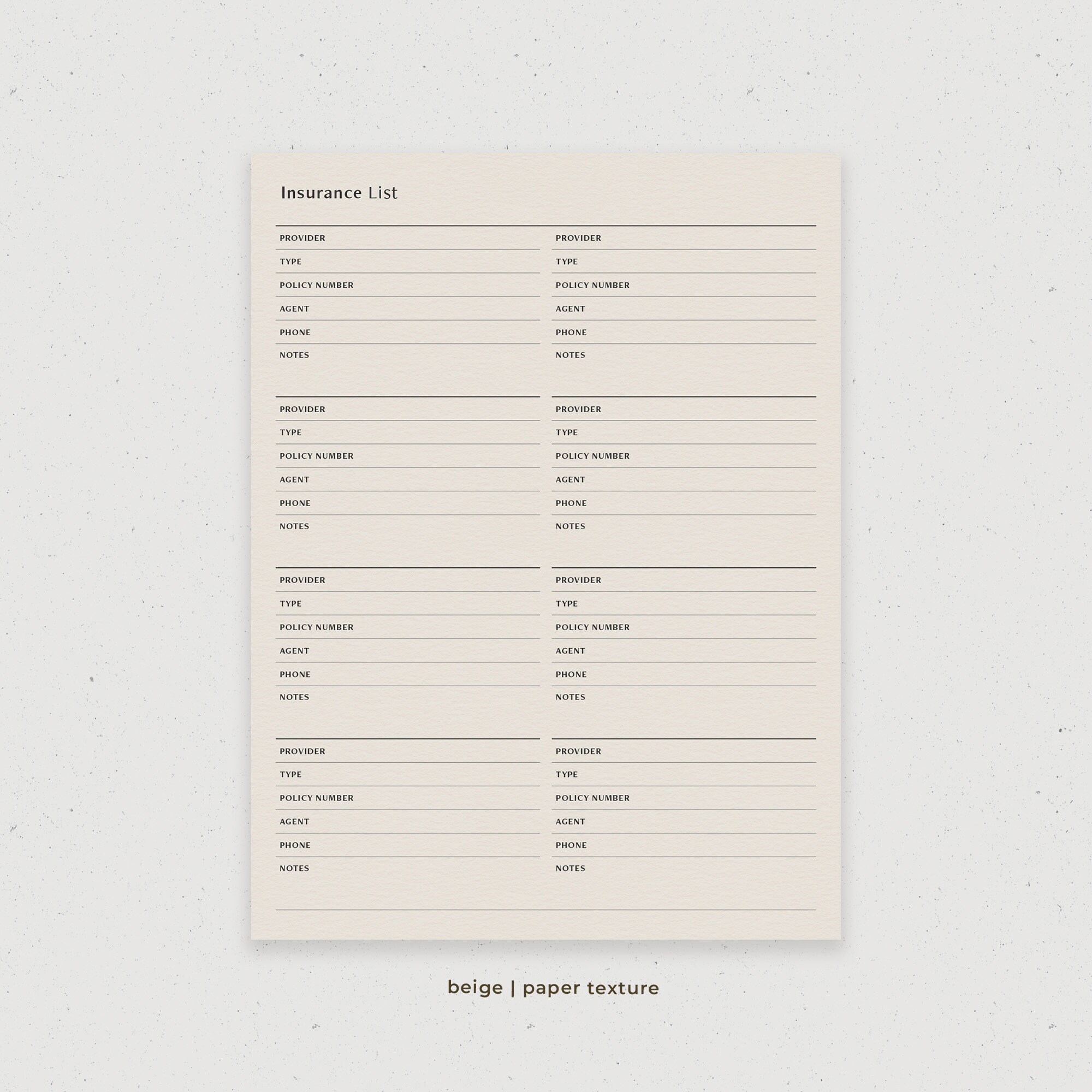 Insurance Information Tracker Insurance Contact List Digital - Etsy