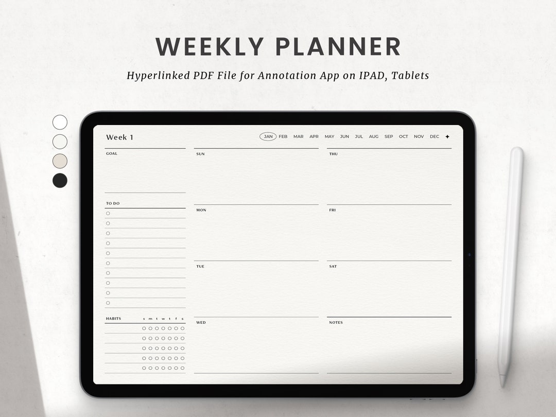 Undated Weekly Digital Planner, Goodnotes Weekly Overview Landscape ...