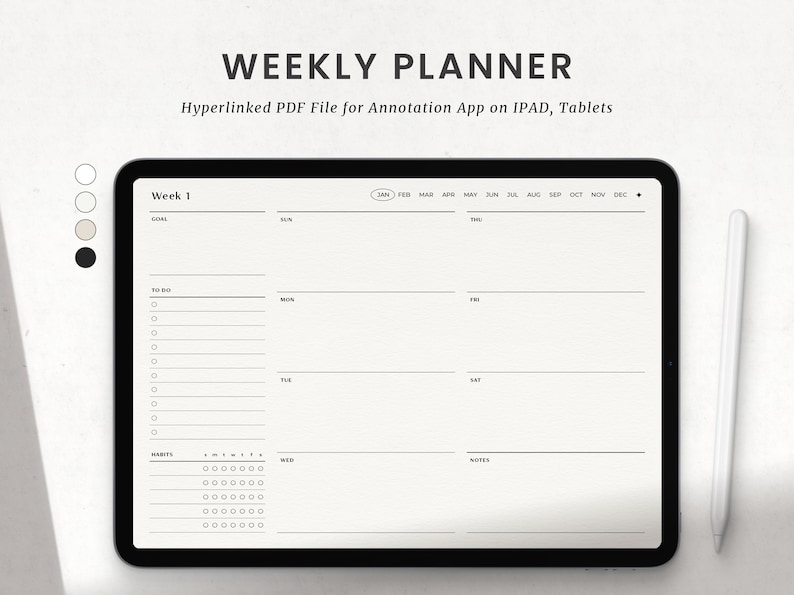 Undated Weekly Digital Planner, Goodnotes Weekly Overview Landscape ...