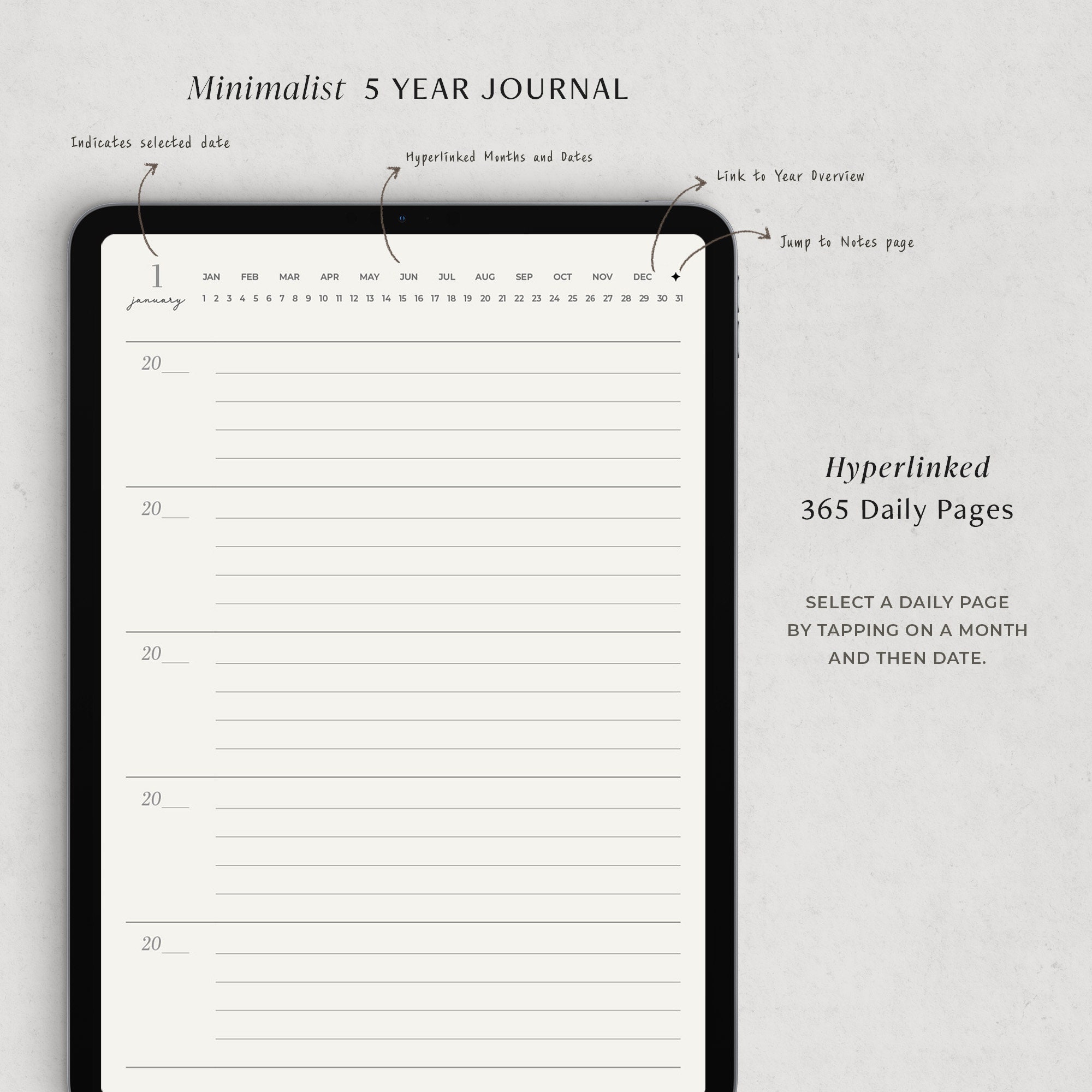 Digital 5 Year Journal, Goodnotes One Line a Day, Daily Gratitude iPad ...