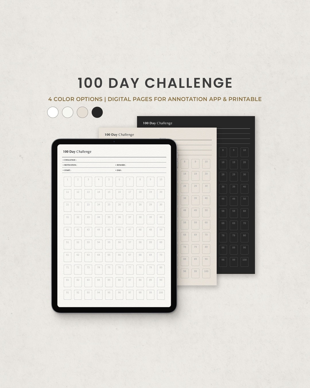 100 Day Challenge, 100 Day Habit Tracker, Fitness Goal, Envelope Saving ...