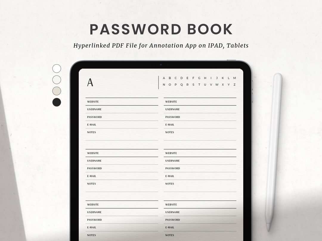 Digital Password Tracker Book, Goodnotes Password Keeper, iPad ...