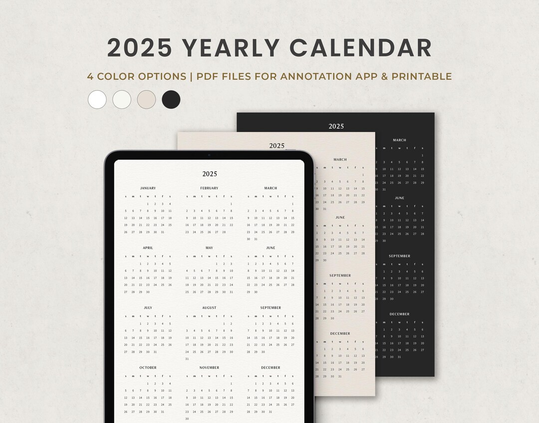 2025 Calendar, 25 Yearly Planner, Year Overview Digital Planner ...