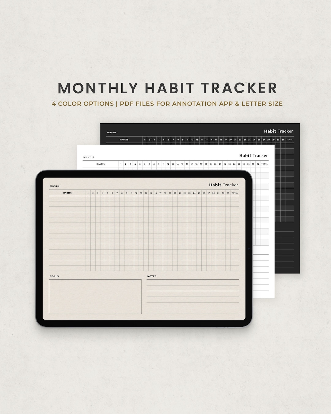 Monthly Habit Tracker: Minimalist Digital Goal Planner (PDF Printable ...