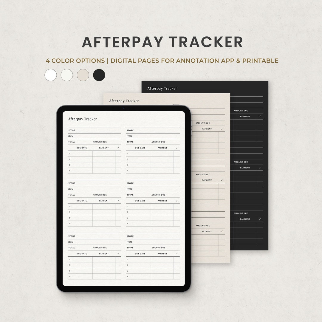 Afterpay Tracker, Digital Pay Later Log Planner, Shopping Payment Due ...