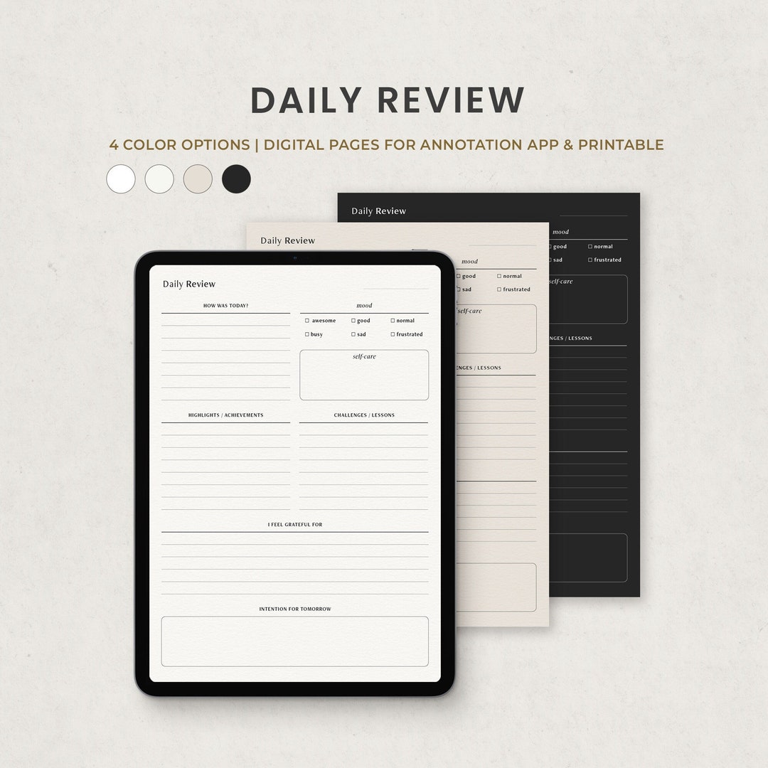 Daily Reflection Journal, Digital Daily Review, Daily Check in Template ...