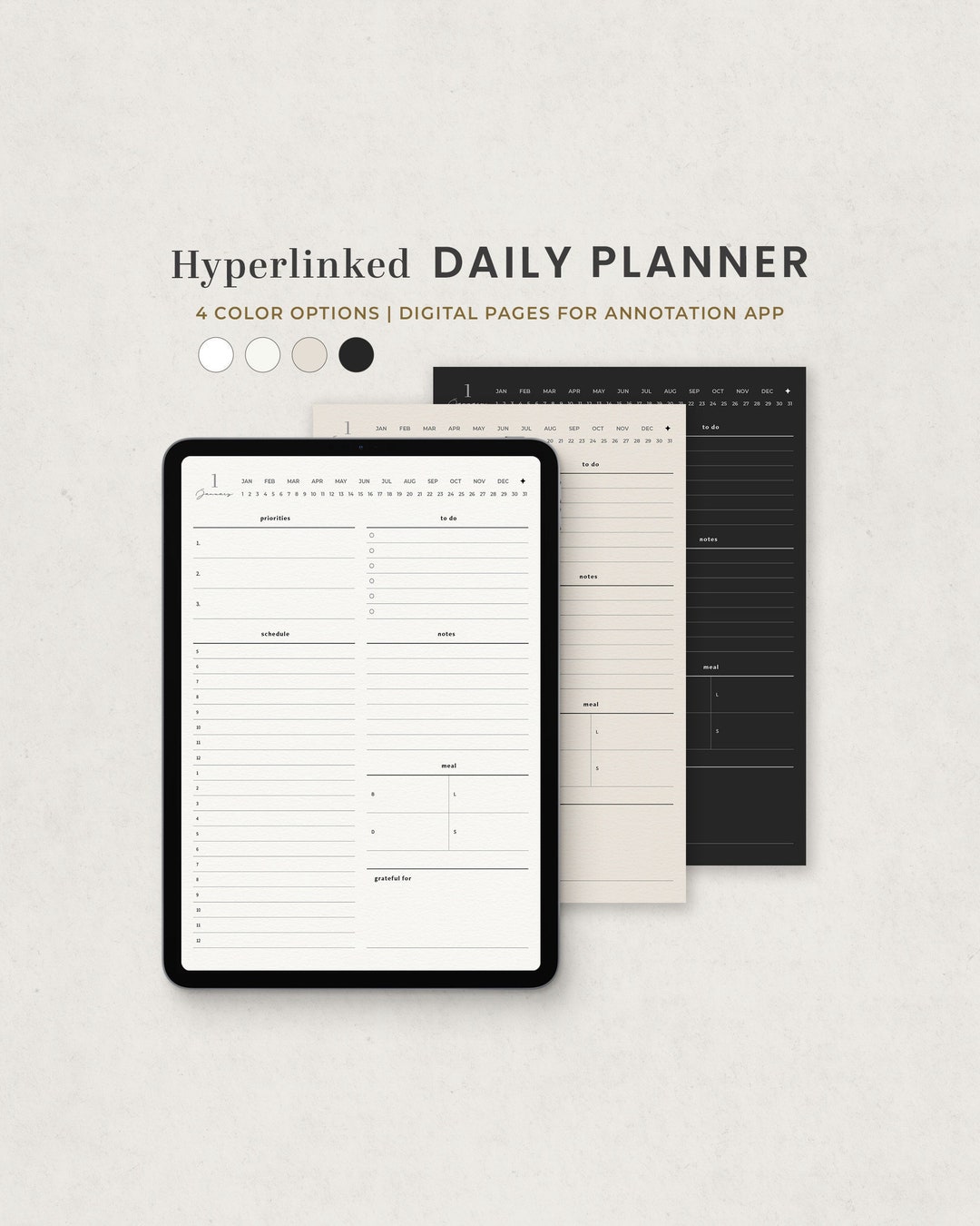 Digital Daily Planner for iPad Goodnotes Notability, Hyperlinked 365 ...