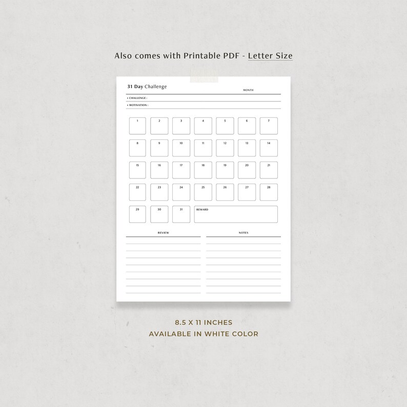 31 Day Challenge Monthly Habit Tracker Daily Goal Tracker - Etsy