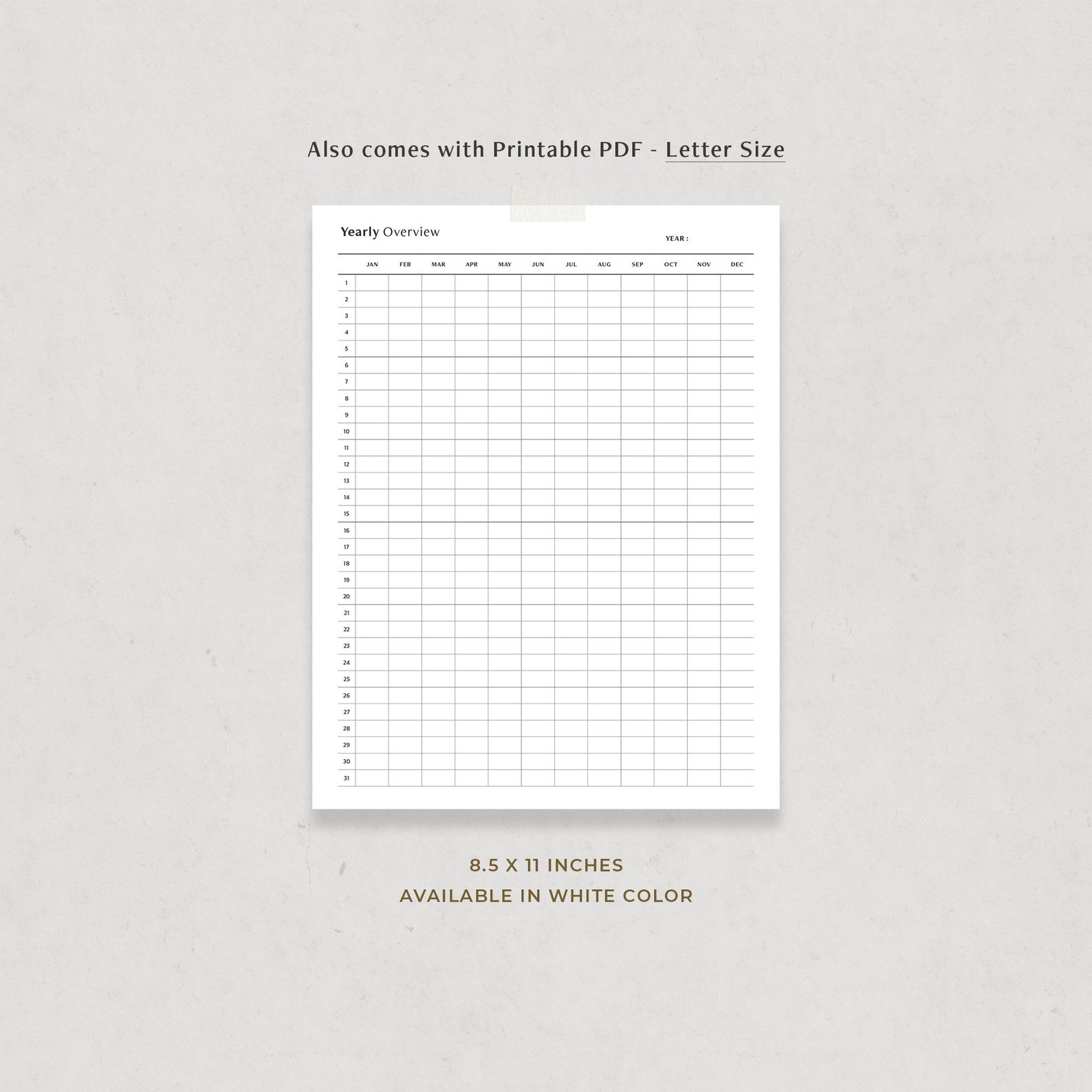 Yearly Overview Year at a Glance Yearly Digital Planner - Etsy