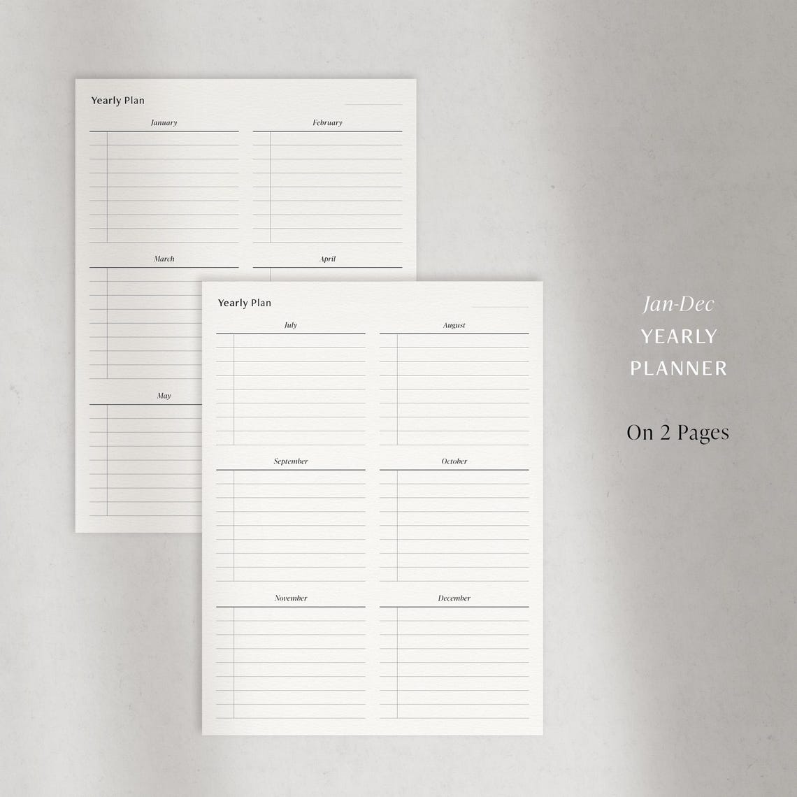 Yearly Planner, 2 Page Year at a Glance, Yearly Overview Digital ...