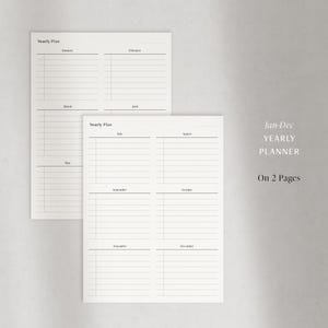 Yearly Planner, 2 Page Year at a Glance, Yearly Overview Digital ...